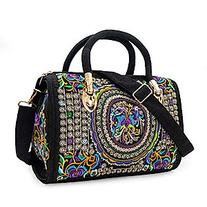 surrylake Embroidered Ethnic Tote Bag Casual Shoulder Bag Multicolor Boho Handbags Vintage Crossbody Bag for Women