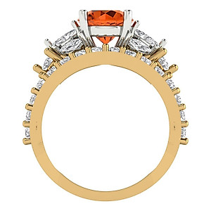 Clara Pucci 2.72ct Round cut 3 stone Genuine Simulated Ruby Engagement Promise Anniversary Bridal Ring Band set 18K 2 tone Gold 3.5