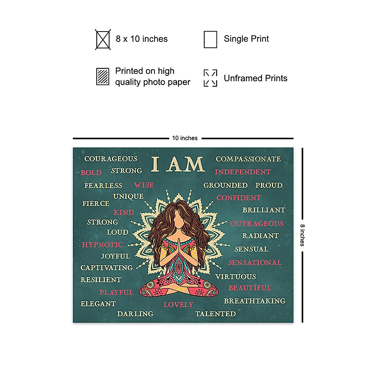 Positive Affirmations Wall Decor - Motivational Wall Art Posters 8x10 - Inspirational Quotes - Encouragement Gifts for Women - Empowered Women - Uplifting Gifts for Women - Encouraging Yoga Wall Art