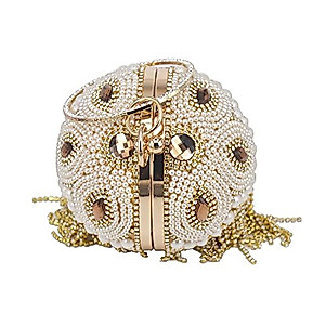 YLLWH Beaded Ball Evening Bags with Tassels Women Wedding Bags Party Handbags Crystal Clutch Bags Chain Shoulder Bags