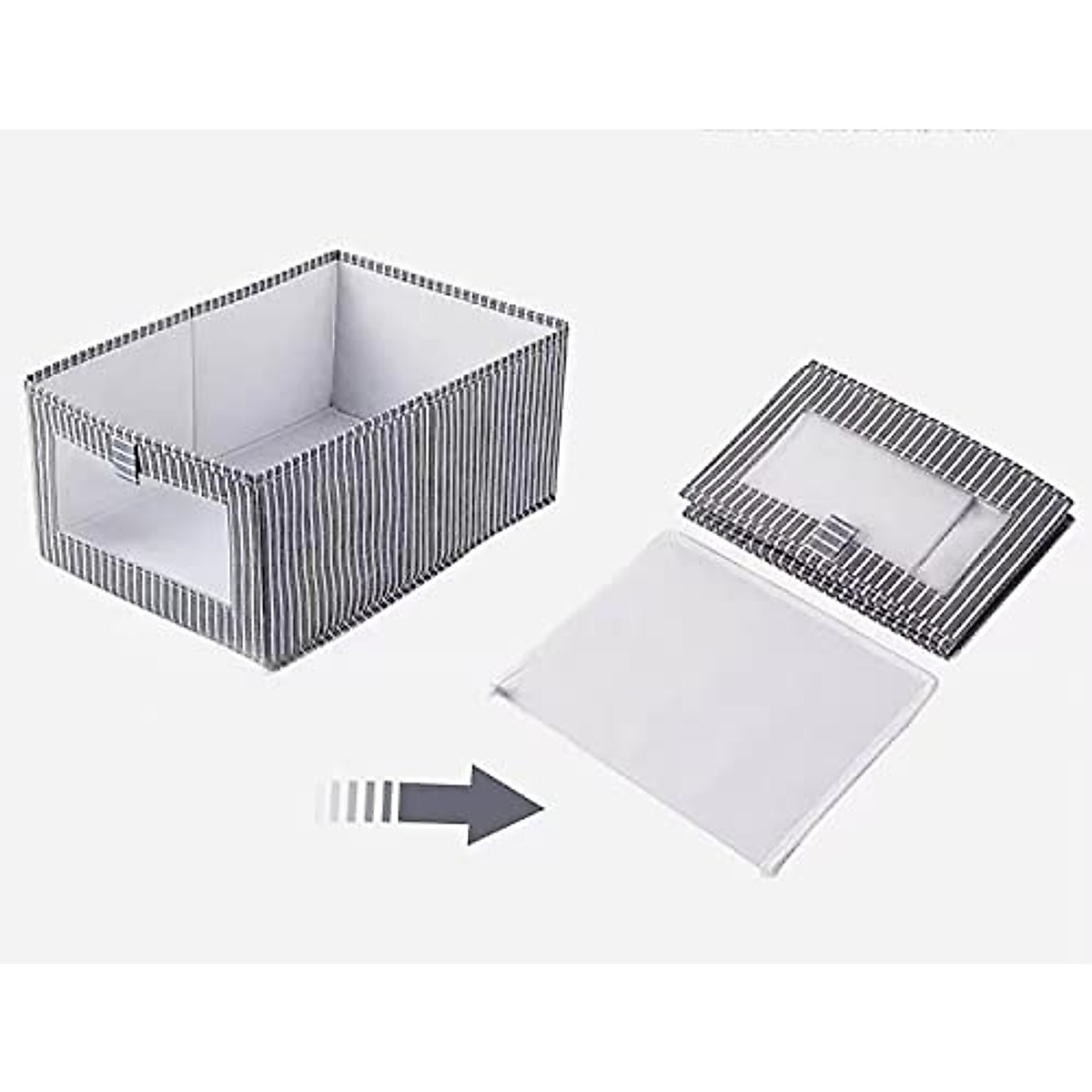 2 Pack Open Storage Bins, Washable & Visible Closet Clothing Organizer with Window. Foldable Fabric Baskets for Clothes, Towel, DVD, Book (Large White stripe)