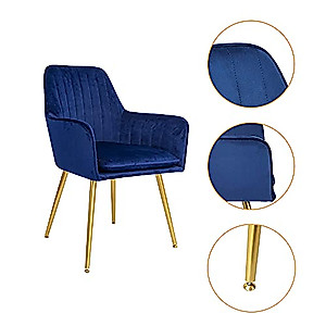 CangLong Furniture Modern Living Dining Room Accent Arm Chairs Club Guest with Gold Metal Legs, Set of 2, Navy Blue