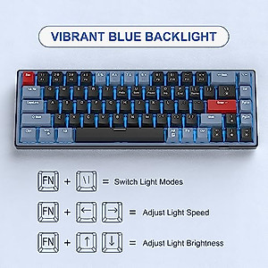 MageGee 60% Mechanical Gaming Keyboard, 68 Keys Hot-Swappable Compact Blue LED Backlit Gaming Keyboard, SKY68 Wired Ergonomic Mini Office Keyboard for Windows PC Gamer (Red Switch, Blue & Black)