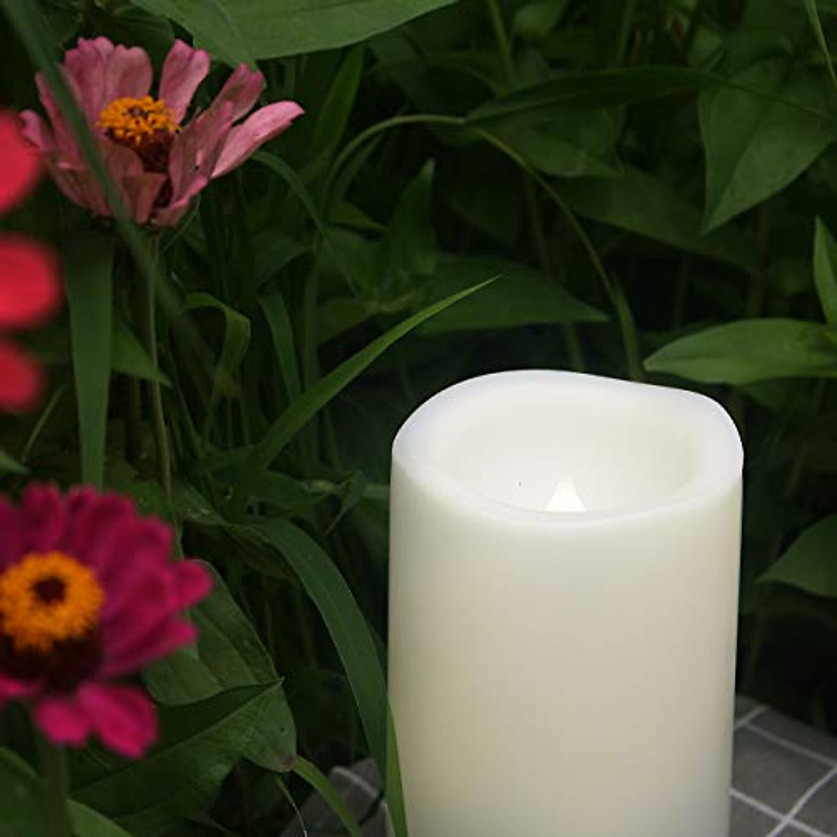 Outdoor Waterproof Large Led Flameless Candle with Remote Timer Long Lasting Battery Operated Plastic Electric Resin Pillar Candle Light for Home Garden Patio Xmas Wedding Party Decorations 4”X8”