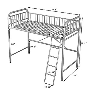Merax Twin Size Metal Loft Bed, No Box Spring Needed, Silver