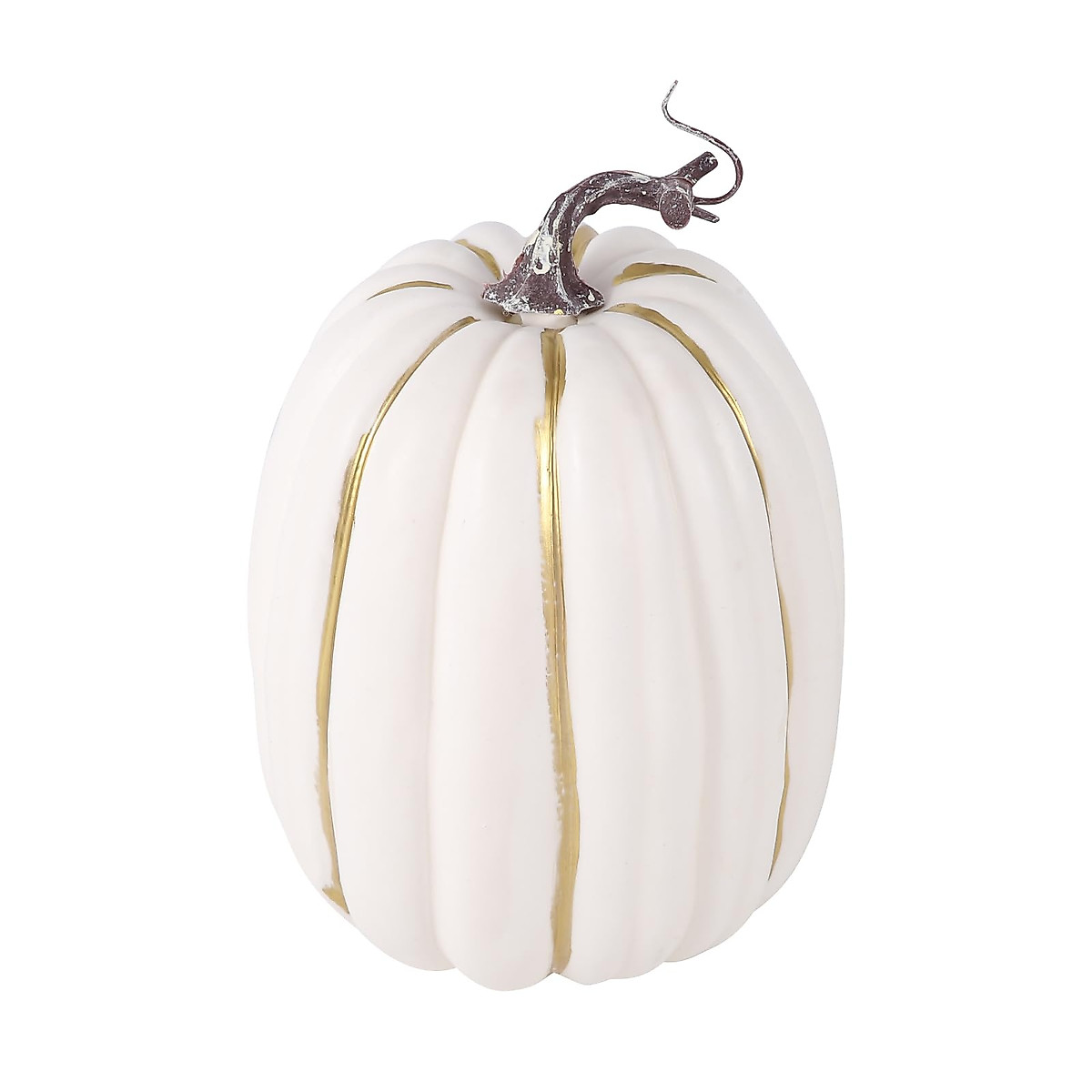 Lucakuins 8 Inch Large Artificial Pumpkins DIY White Decorative Foam Pumpkins Cute Fake Pumpkins for Hallween Autumn Harvest Home Decorations (White Gold Wire, 8 in)