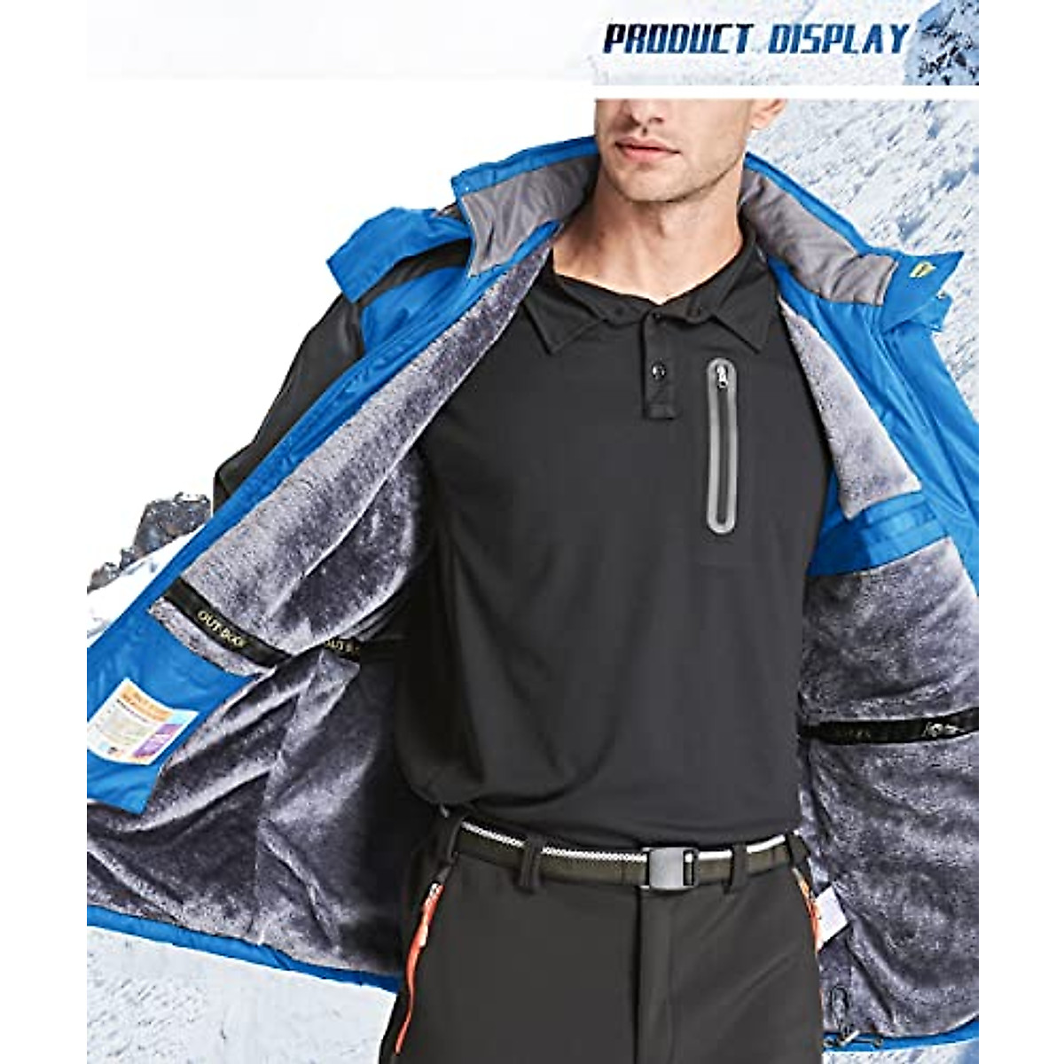 TACVASEN Men's Skiing Jacket with Pockets Winter Warm Fleece Lined Athletic Jacket, Brown, M