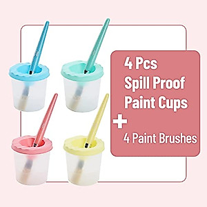 Mr. Pen- No Spill Paint Cups with Pastel Colored Lids, 4 pcs with 4 Paint Brushes, Paint Containers with Lids, Paint Cups with Lids for Kids, Paint Cups for Painting, Spill Proof Paint Cups for Kids