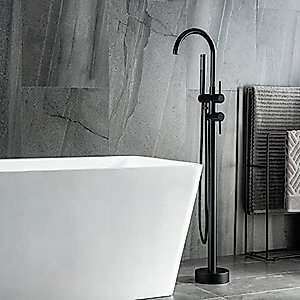 TapLong Freestanding Bathtub Faucet Tub Floor Mount Bathroom Faucets Brass Single Handle with Hand Shower High Flow Rate Max 6 GPM (Matte Black)