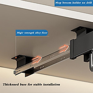 14.2-22" Pull Out Mop Broom Holder with 12-20 Heavy Duty Hooks Pans Pots Racks for Cabinets Pull Out, Multifunctional Slide Broom and Mop Organizer/storage Sliding Under Cabinet Organization ( Size :