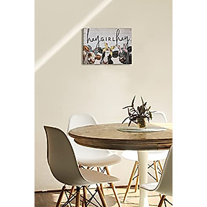 Funny Quote Cute Cows Canvas Wall Art Prints,Hay Girl Hay Wood Texture Paintings Prints,11x14 inches Artwork for Funny Farm Themed Decor Girl Room Farmhouse Bedroom Living Room Home