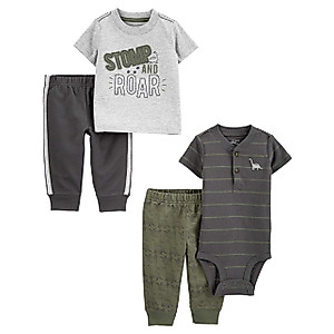 Simple Joys by Carter's Baby Boys' 4-Piece Bodysuit, Top, and Pant Set, Dinosaur, 18 Months