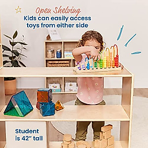 ECR4Kids Streamline 3-Shelf Storage Cabinet, 36in High, Double-Sided Display, Natural