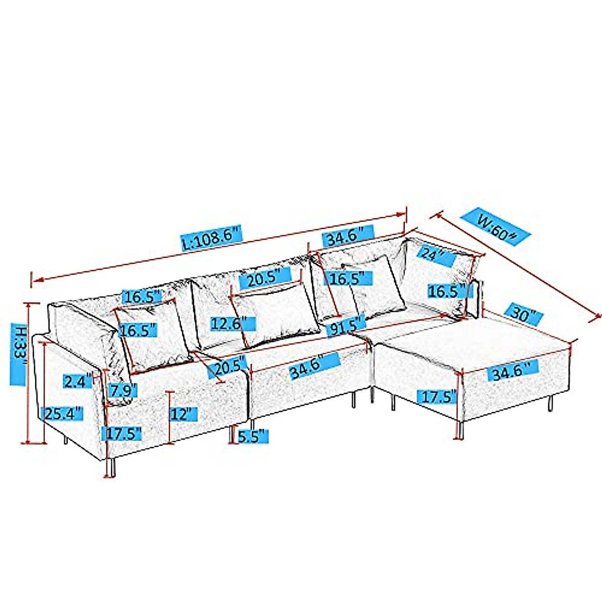 Fomgeely Modern Linen Sectional Sofa, L-Shaped Couch with Chaise, Convertible Sofa Couch, Wide Armrest, Small for Space Apartment, Beige (ORW247S00162-10082-2033128931)
