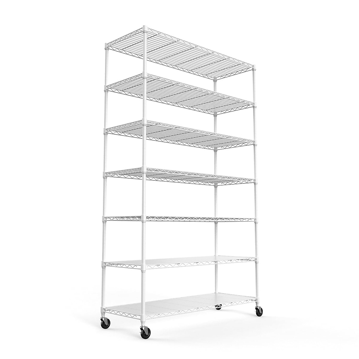 Heavy-Duty Wire Shelving Unit - 7-Tier, 2450lbs Capacity, NSF Certified, Adjustable Metal Storage Rack with Wheels & Liners, 82"H x 48"L x 18"D - Ideal for Kitchen, Garage, Closet, Basement - White