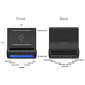 Azpen Dockall D100 - Qi Wireless Charger, Bluetooth Premium Speakers, Docking Station with Built in Mic Handsfree call, 3 in 1 Station for iPhone and Samsung phone