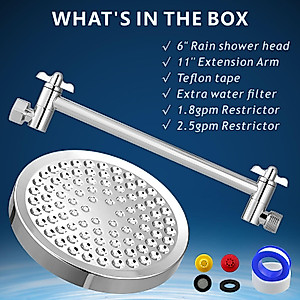 Nuodan High Pressure Rain Shower Head with 11'' Extension Arm - High Flow Rainfall Showerhead - Luxury Modern Look - Pressure Boosting (Chrome)