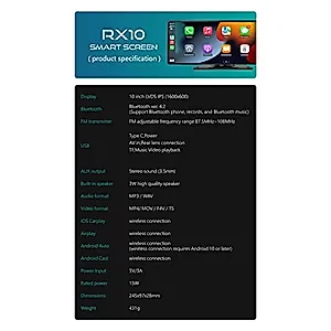 Coral RX10 Newest 10.26-inch Wireless Carplay/AirPlay & Android Auto/Cast Navigation Infotainment Car Stereo, Supporting Bluetooth, AUX, FM Transmitter & All Cars Trucks (RX10)