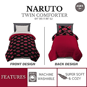 Franco Naruto Anime Akatsuki Pattern Bedding Soft Microfiber Comforter, Twin, (Official Naruto Product)