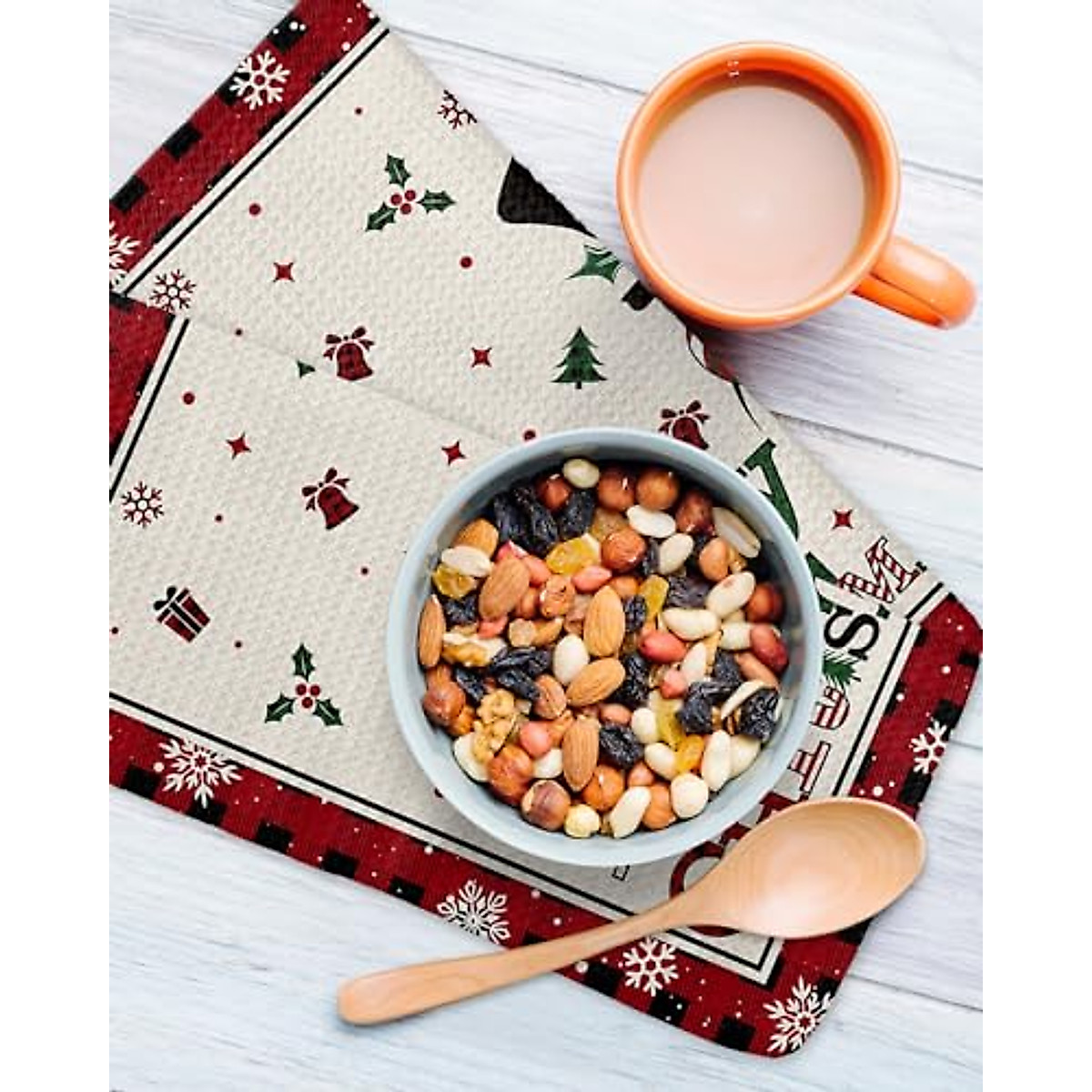 Hokiten Christmas Waffle Kitchen Towels Dishcloths, Red Black Plaid Snowman Xmas Winter Snowflake Absorbent Dish Towels | Hand Towels for Bathroom/Bar, 12 x 12 Inch, 2 Pcs