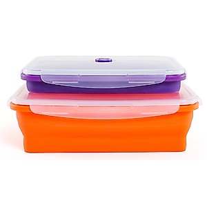 Kitchen + Home Thin Bins Collapsible Containers – Set of 2 Extra Large Rectangle Silicone Food Storage Containers – BPA Free, Microwave, Dishwasher and Freezer Safe