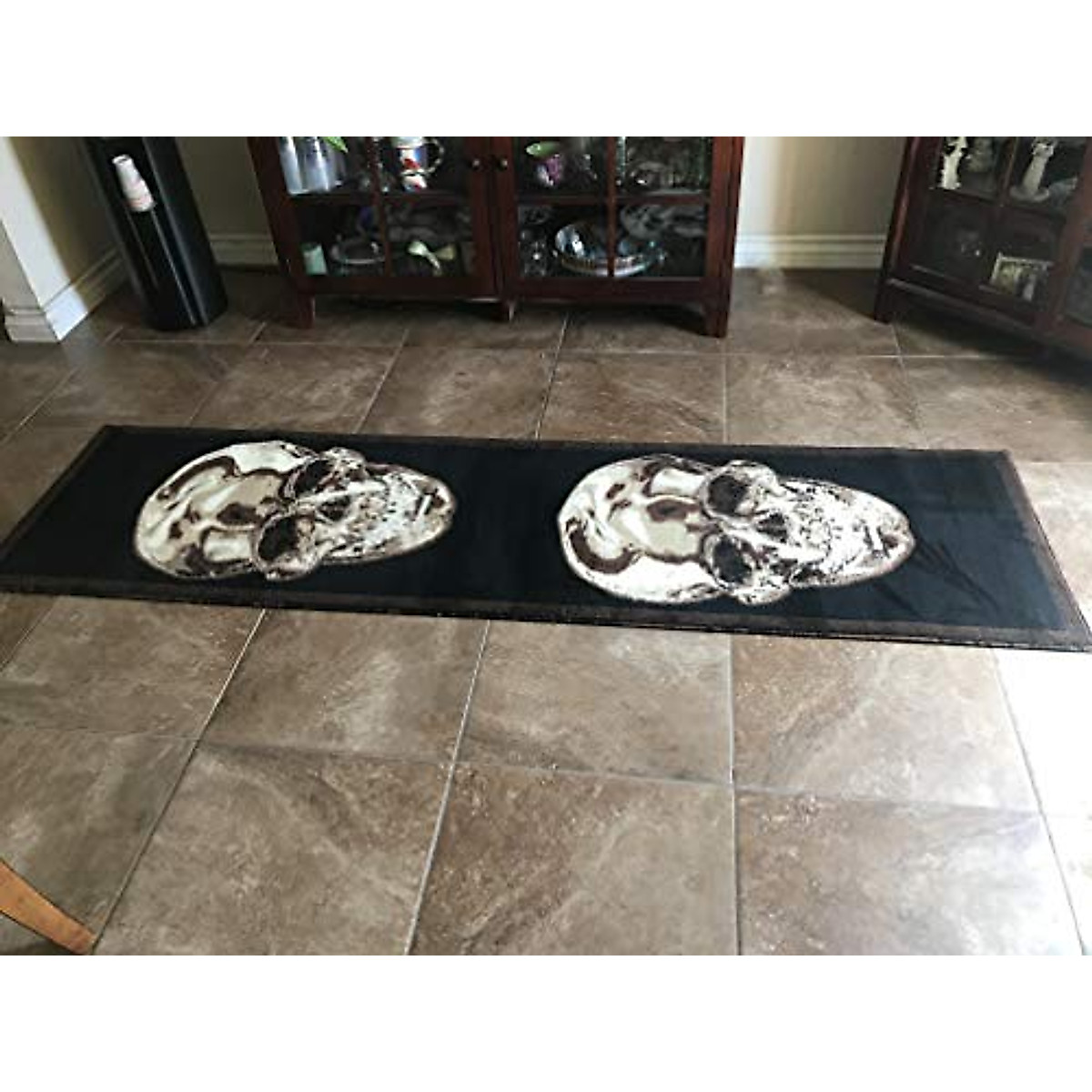 Skull Area Rug Brown & Black Carpet King Design 134 (2 Feet X 7 Feet 3 Inch)