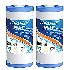 PUREPLUS 5 Micron 10" x 4.5" Whole House Sediment and Carbon Water Filter Replacement Cartridge for GE FXHTC, GXWH40L, GXWH35F, GNWH38S, Culligan RFC-BBSA, WRC25HD, PP10BB-CC, Pentek RFC-BB, 2Pack