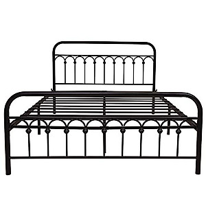 YALAXON Vintage Sturdy Queen Size Metal Bed Frame with Headboard and Footboard Basic Bed Frame No Box Spring Needed (Queen,Black)