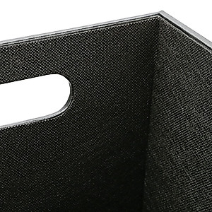 KINGFOM Classic Pu Leather Trash Can Wastebasket, Garbage Container Bin with Handles for Bathrooms, Powder Rooms, Kitchens, Home, Office and and High Class Hotel Square Black