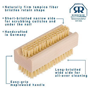 Redecker Tampico Fiber Nail Brush with Untreated Maple Wood Handle, 3-3/4-Inches