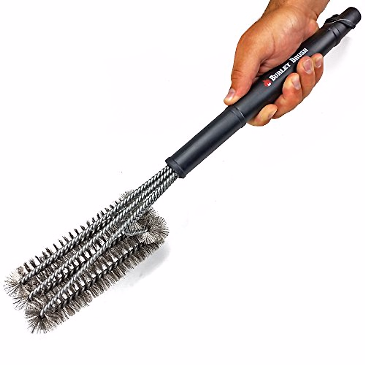 Burley Brush 3X Stainless Grill Brush, Ultimate Cleaning Brush for your BBQ Grill, Long 18" Handle, Heavy Duty Construction, Built to Last with Rugged Twist Wire Design - Works great with all Weber, Charbroil, Traeger and all Porcelain Style Grills - Make