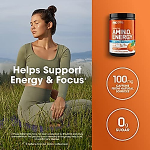 Optimum Nutrition Amino Energy Plus Electrolytes Energy Drink Powder, Caffeine for Pre-Workout Energy, Amino Acids / BCAAs for Post-Workout Recovery, Tangerine Wave, 30 Servings (Packaging May Vary)