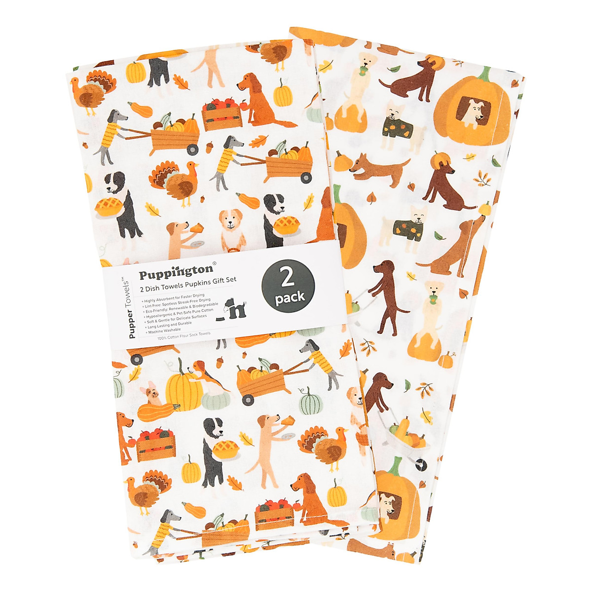 Puppington Dog Kitchen Towels - Thanksgiving Kitchen Towels - Fall Decor Dog Lover Gifts - Dog Thanksgiving Decor Dish Towels - Thanksgiving Tea Towels (Harvest Hounds 2-Pack)