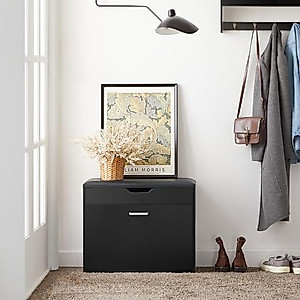 SoBuy Entryway Shoe Bench Shoe Cabinet with Folding Padded Seat & Flip-Drawer, Narrow Shoe Rack, Black, FSR95-SCH