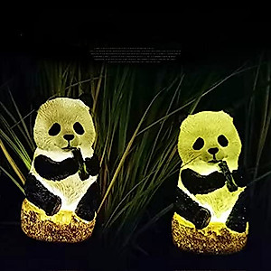 PRTECY 2Pcs Panda Solar Garden Stake Lights Outdoor Waterproof Resin Panda Solar LED Light with Stake Cute Figurine Panda Sculpture Ornaments for Garden Lawn Patio Yard Decor