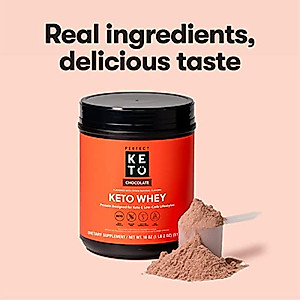 Perfect Keto Pure Whey Protein Powder Isolate Delicious 100% Grass Fed Meal Replacement Shake No Artificials, Gluten Free, Soy Free, Non-GMO (Chocolate)