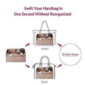 ZTUJO Felt Purse Organizer, Multi Pocket Bag in Bag Organizer For Tote & Handbag Shaper, Speedy 30, Speedy 35 and Speedy 40, Large, Beige