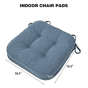 baibu Set of 4 Chair Pads for Dining Chairs, Dual-Layer Patent Design Memory Foam Chair Seat Cushions, Non-Slip Dining Chair Cushions with Ties, 16.5” x 16.5” x 3.5”, Blue