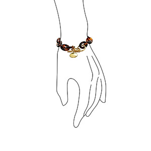 Bling Jewelry Fashion Statement Brown Golden Acrylic Marbled Leopard Tortoise Shell Oval Chain Link Bracelet for Women Teen Yellow Gold Plated Stainless Steel Adjustable Toggle Closure