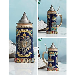 HAUCOZE Beer Stein Mug German Coats of Arms Stanley Viking Tankard with Petwer Lid Birthday Gifts 0.6Liter