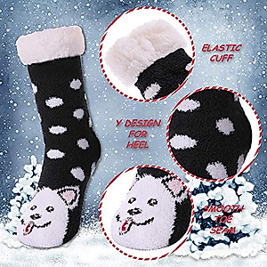 DYW Women Winter Thick Slipper Socks with Grippers Non Slip Warm Fleece Lining Fluffy Fuzzy Socks Christmas Gifts (Dog B)