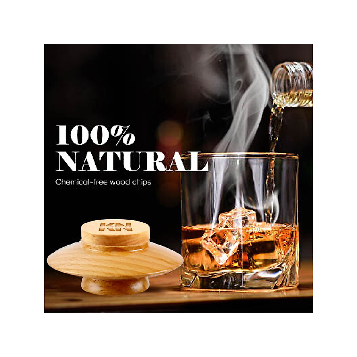 Kinnedine | Cocktail Smoker with Torch, Premium Quality Whiskey Gifts for Men, Best for Bourbon Whisky, Six Flavor Wood Chips for Infusing Cocktails, Wine, Whiskey, Cheese, Salad, and Meat. Cleaning Kit Included for Easy Clean Up. (No Butane)