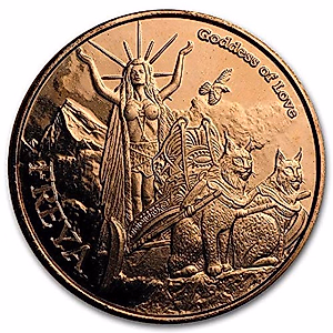 Norse Gods Series Freya - Valkyrie 1 oz .999 Copper BU Round USA Bullion Coin, Framed with Display Stand