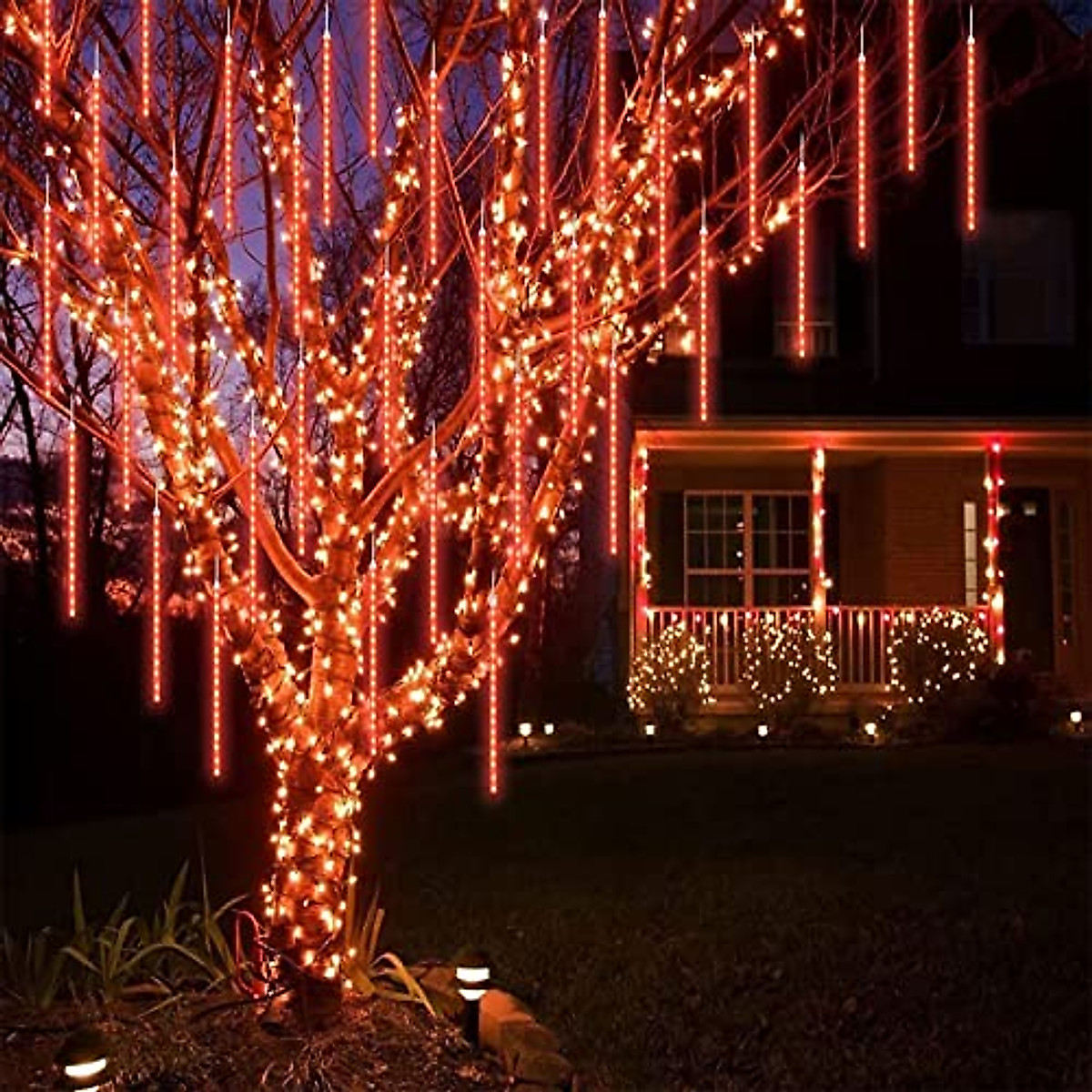 Meteor Shower Rain Light 50cm 8 Tubes 384 LED Waterproof Icicle Falling Snowfall Lights Snow Falling for Home Decor Wedding Garden, Red