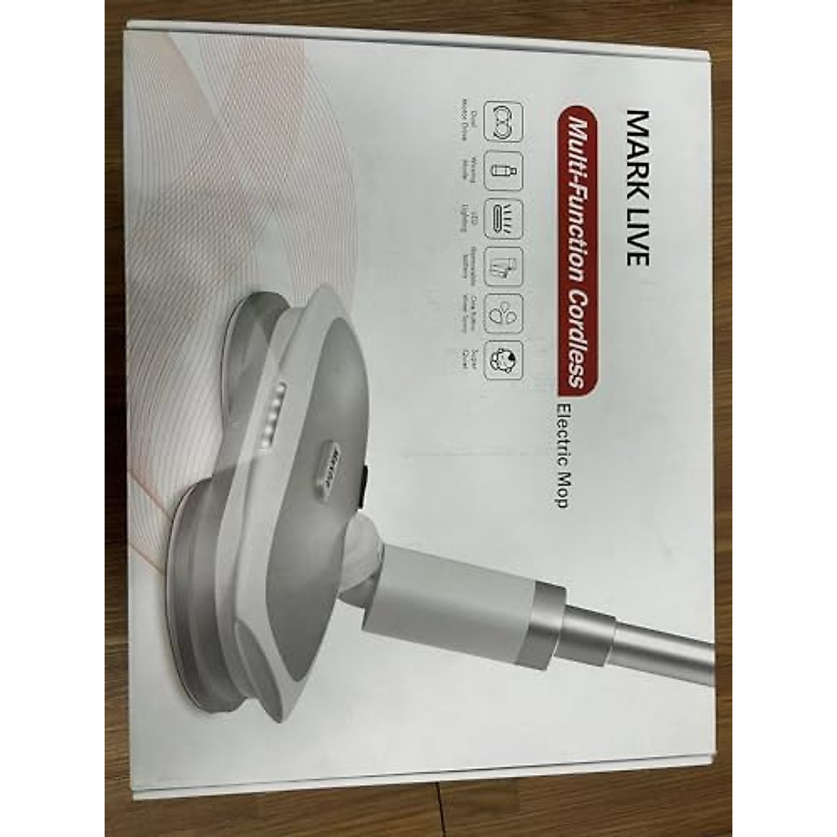 MARK LIVE Electric Mop, Cordless Floor Cleaner, LED Headlight and Water Sprayer with 300ml Tank, Up to 60 Mins of Powerful Spin, Polisher for Hardwood, Tile and Laminate Floors, 6 Mop Pads