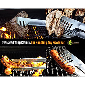 Cave Tools 17" Long Handle Stainless Steel Grill Tongs with Locking Bracket - BBQ Grill Accessories