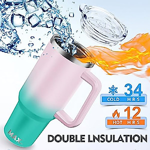 MaxBase 40 oz Tumbler with Handle and Straw Lid, Insulated Reusable Stainless Steel Travel Mug Keeps Drinks Cold up to 34 Hours, 100% Leakproof Bottle for Water, Iced Tea or Coffee, Smoothie and More