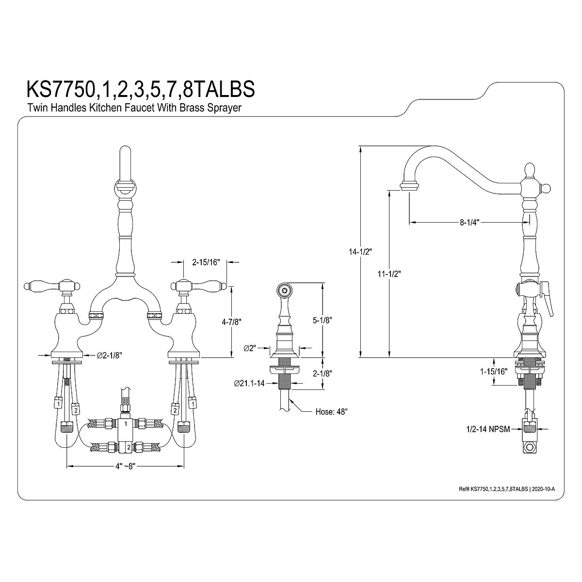 Kingston Brass KS7755TALBS Tudor Bridge Kitchen Faucet, Oil-Rubbed Bronze, 13.88 x 8.25 x 14.5
