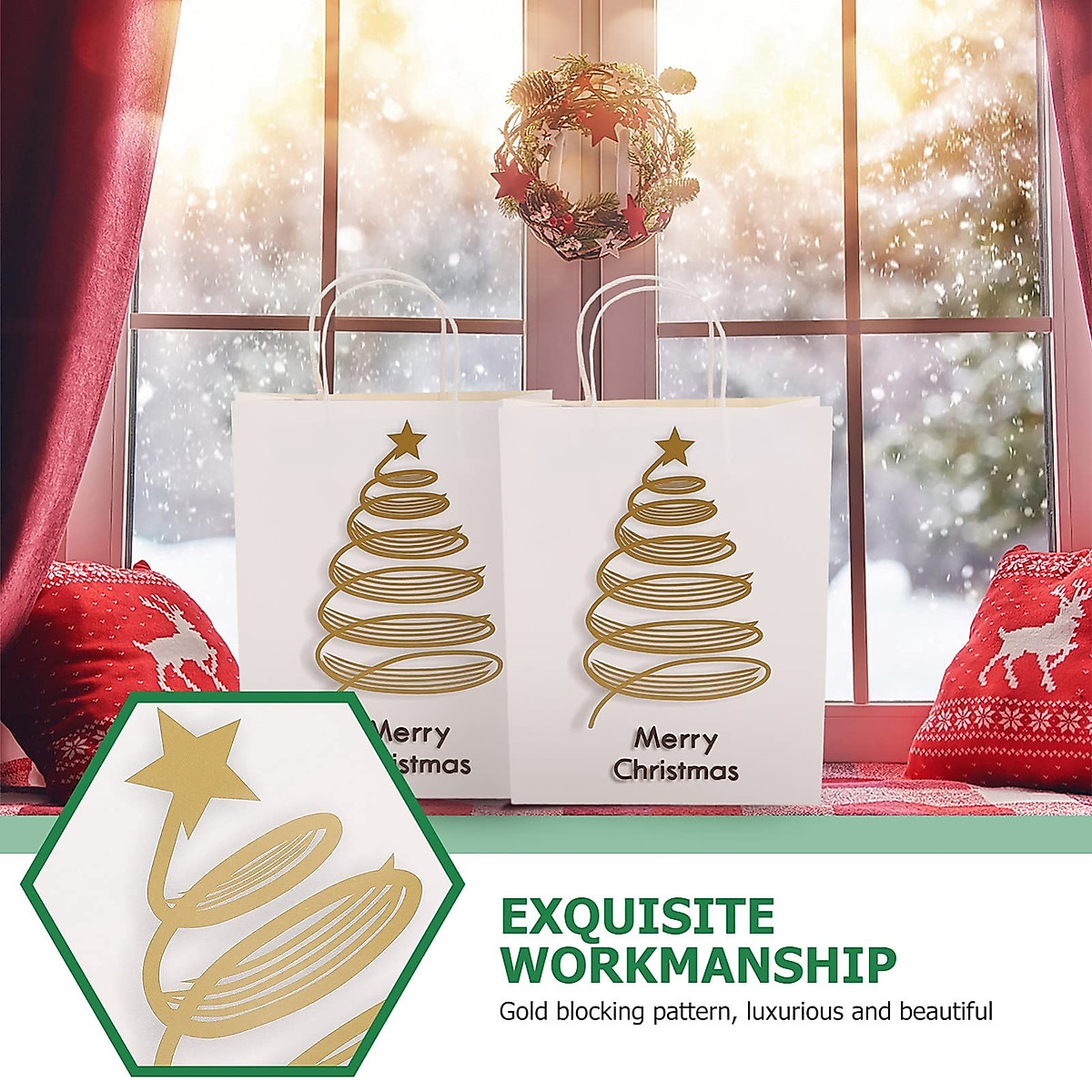 SOLUSTRE 6 Pcs Christmas Gift Bag Paper Gift Pouch Wrapping Bags for Presents Christmas Party Favors Bags Santa Snack Bags Christmas Favor Bags White Card Portable Christmas Utenciles