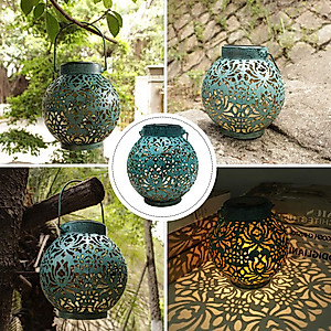 SOLUSTRE Outdoor Solar Lights Iron Solar Lantern Hanging Solar Lights Wrought Iron Hollow Pumpkin Lamp LED Home Nightlights for Patio Pathway Courtyard Garden Outside or Table Ornaments Vintage Decor
